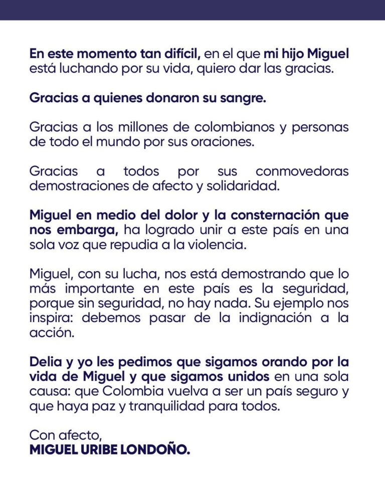 Carta completa a Miguel Uribe: emotivo mensaje de su padre | 360